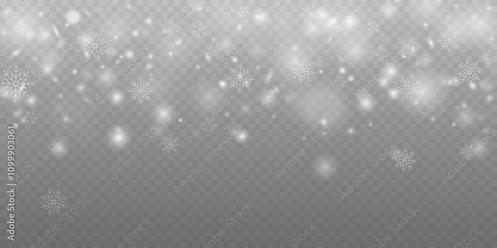 Realistic falling snow with snowflakes and clouds. Heavy snowfall ...
