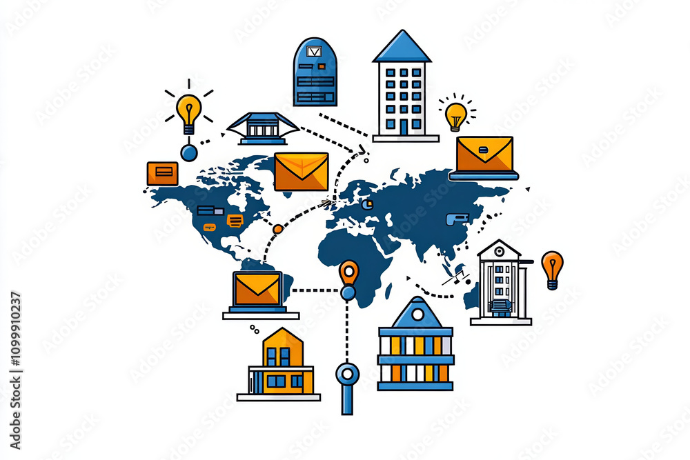 Digital Literacy Programs. global map with communication icons ...