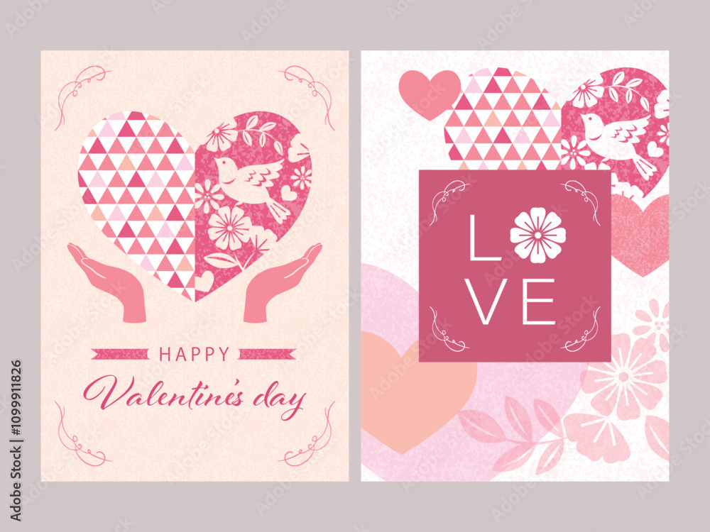 Geometric vector design for a Valentine's card set. A cute and pop ...
