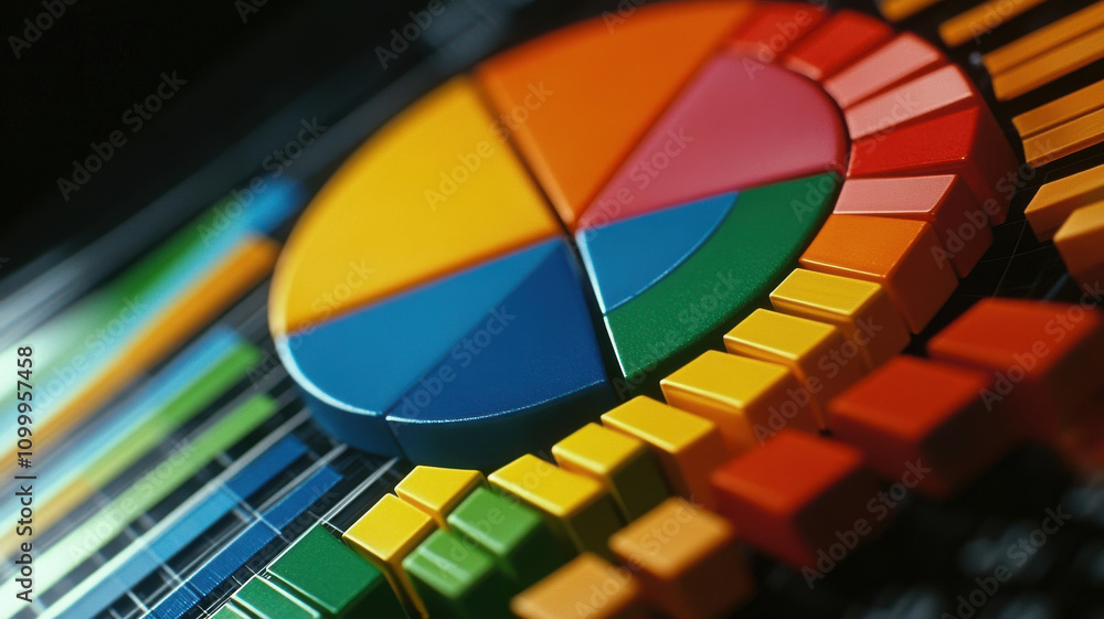 Colorful pie chart and bar graph showcasing data visualization with ...