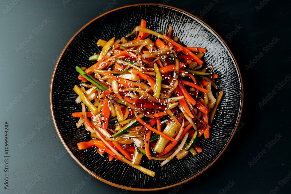 Colorful Vegetable Stir-Fry with a Soy Glaze, Served on a Plate ...