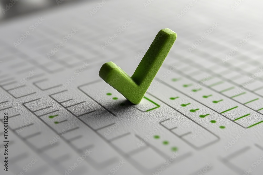 A 3D showing a green tick on a form, symbolizing application ...