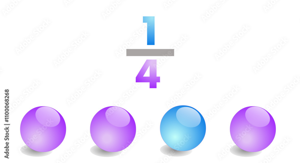 One quarter, Fractions ball. One of the four shiny glass marbles is a ...