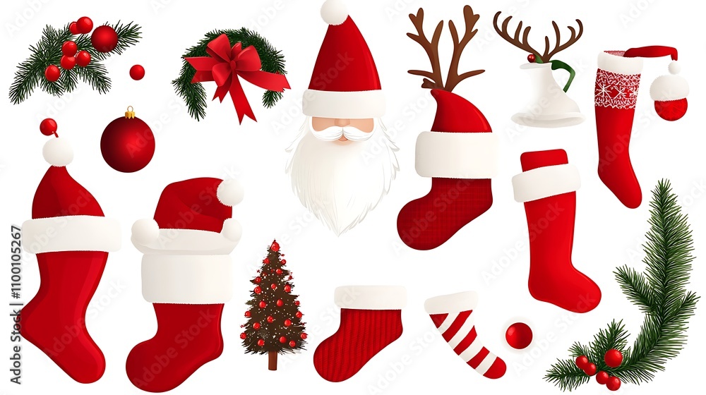 3. A variety of Santa hats, stockings, and reindeer antlers as clipart ...