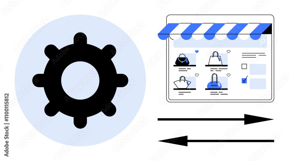 E-commerce dashboard under awning with various shopping elements and ...