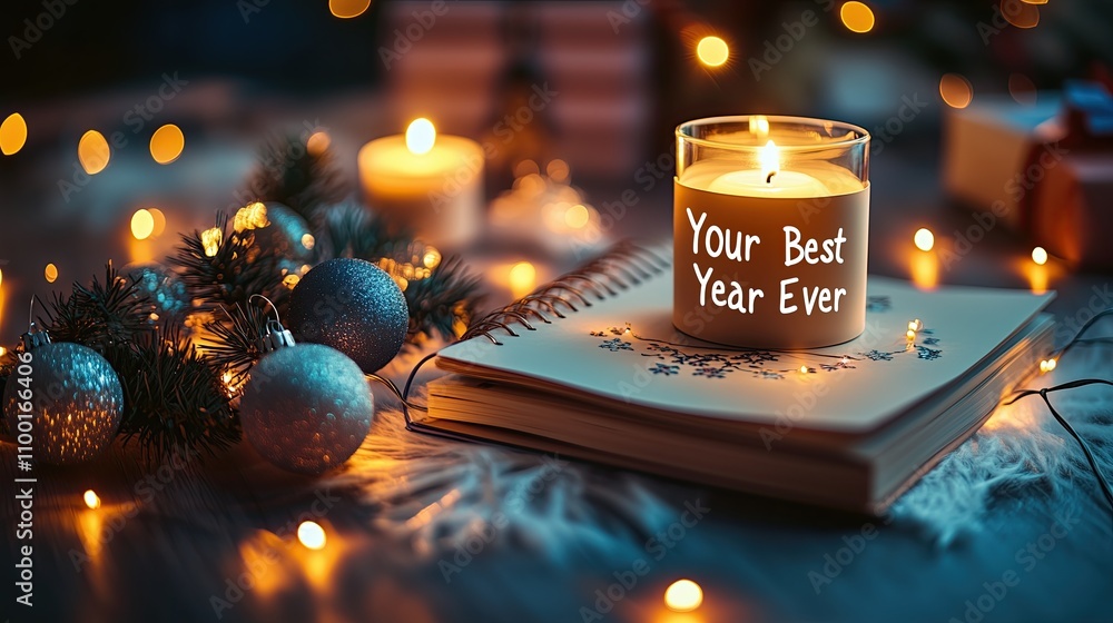 Your Best Year Ever of a journal illuminated by soft candlelight, with ...