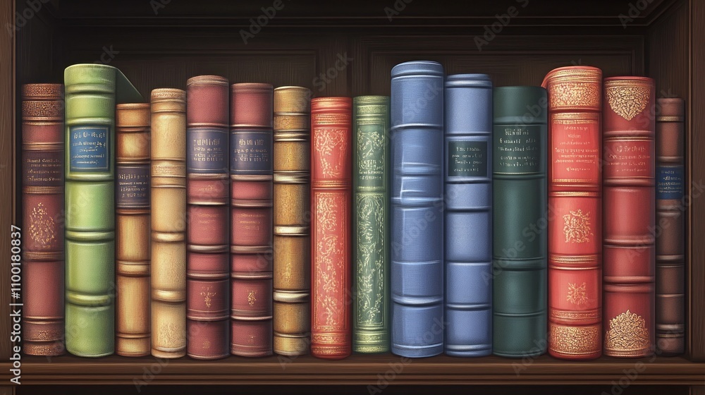 A row of books with different colors and sizes. The books are arranged ...