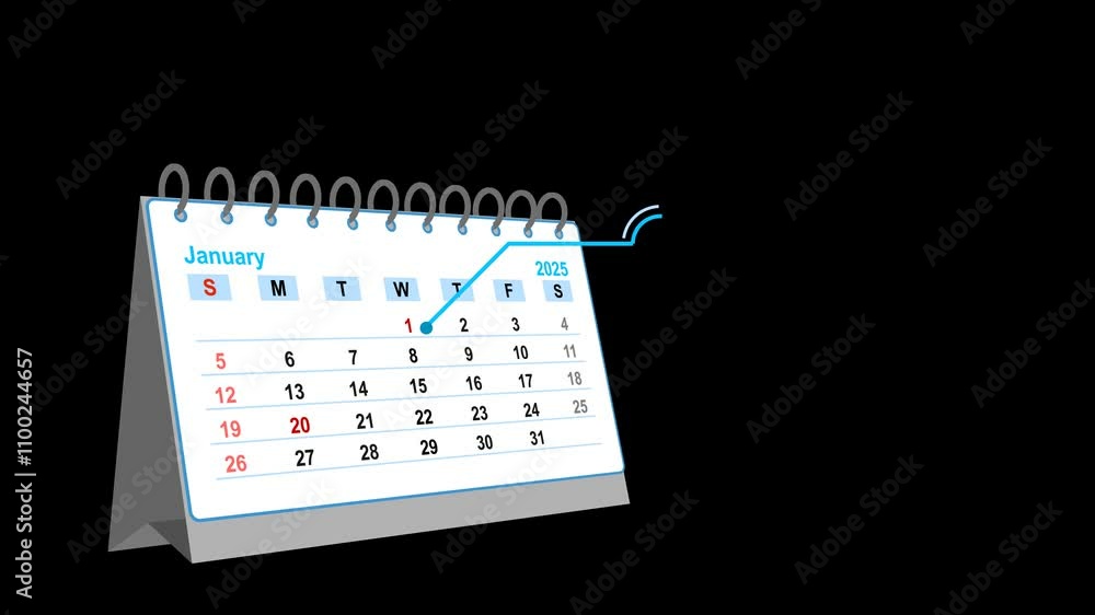 animated desk calendar for january 2025 callout holidays labels ...