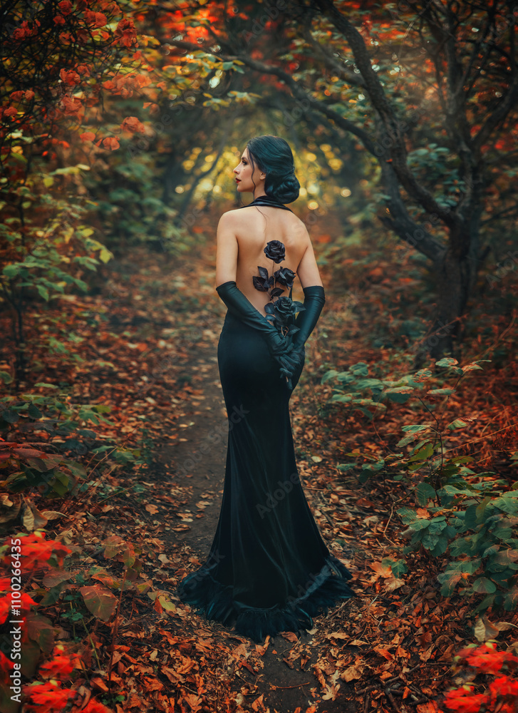 Art photo real person elegance woman holding black rose flower in hand ...