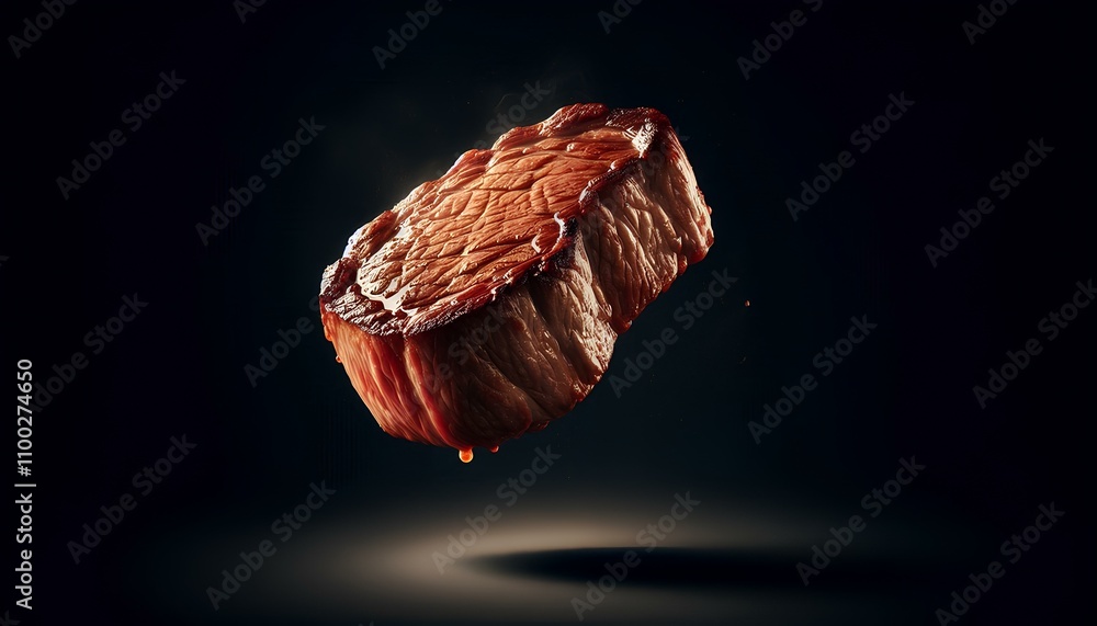 Photo & Art Print Ai generative, Floating Delight A Steak in Mid Air, Bayu