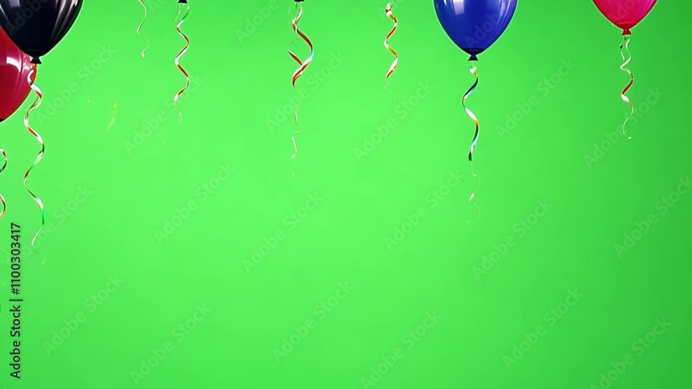 Floating balloons in various colors ascend at green screen chroma ...