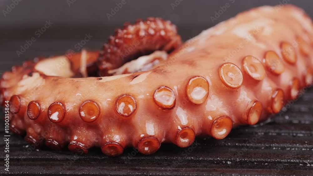 Octopus cooking, chef grill fresh octopus galician style on restaurant ...