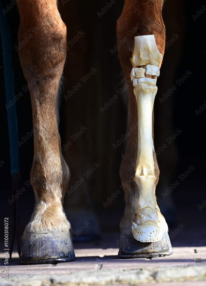 Anatomie beim Pferd. Pferdebein vom Huf bis zum Karpalgelenk als ...
