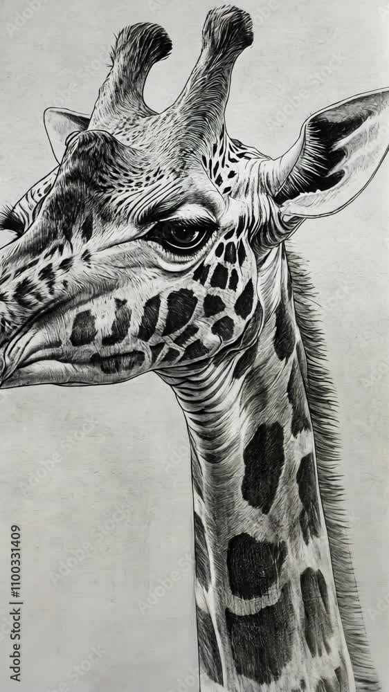 Detailed pencil drawing of a giraffe showcasing its unique features and ...
