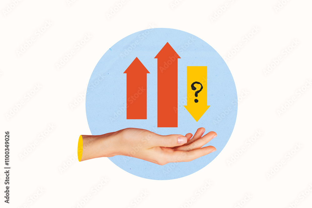 Composite photo collage of hands show arrow up development pointer ...