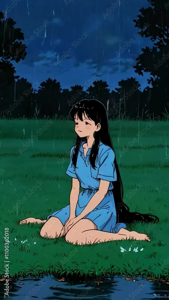 anime girl sitting under raining, lofi, rain, rainy, 4K resolution ...