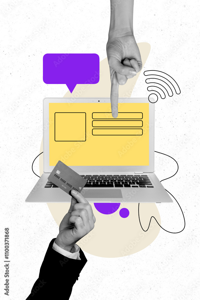 Vertical poster collage computer laptop internet communication ...