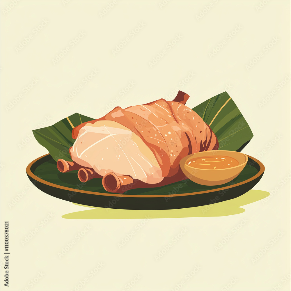 lechon, a roasted pig with solid golden and brown colors, elegant ...