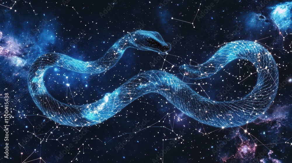 Cosmic Snake Border with Constellation and Zodiac Elements: Deep Space ...