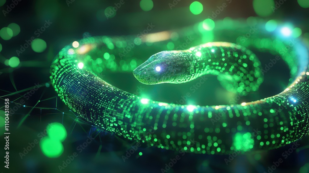 Digital Circuit Board Snake Border on Matrix Green: LED Highlighting ...