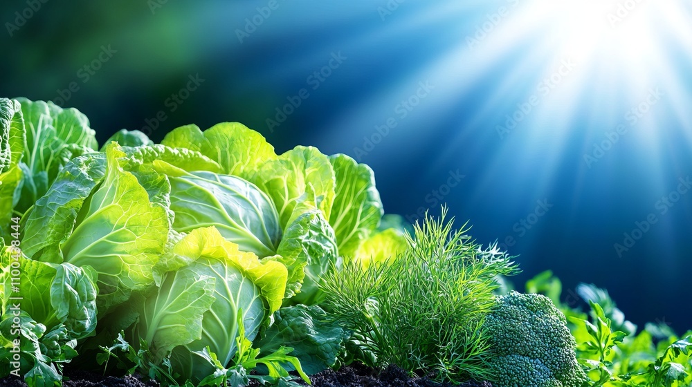Greenery-themed background with fresh leaves and vegetables, perfect ...