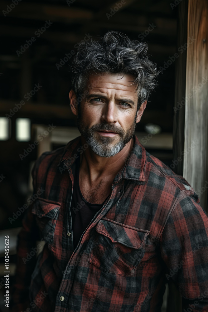Portrait photo of a candid muscular middle aged handsome man with wavy ...