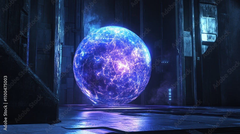 Futuristic Glowing Orb in a Sci-Fi Industrial Environment Stock Photo ...