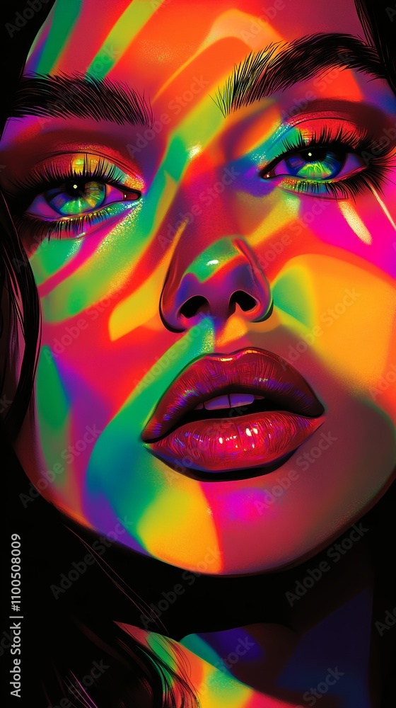 Colorful Light Projections Create a Vibrant Display on a Model's Face ...