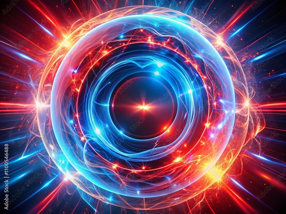 Abstract Red and Blue Futuristic Sci-Fi Plasma Circular Form with ...