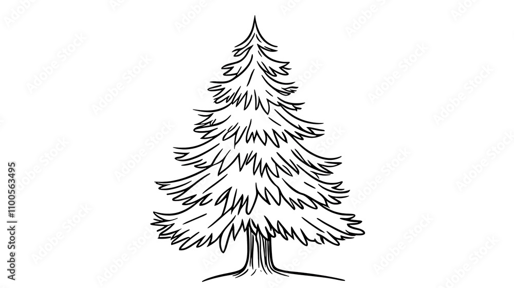 A simple line drawing of a pine tree designed as a coloring page for ...