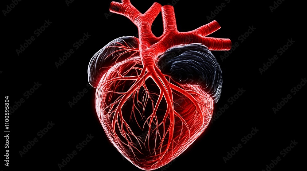Close-up of human heart showcasing vibrant arteries and veins ...