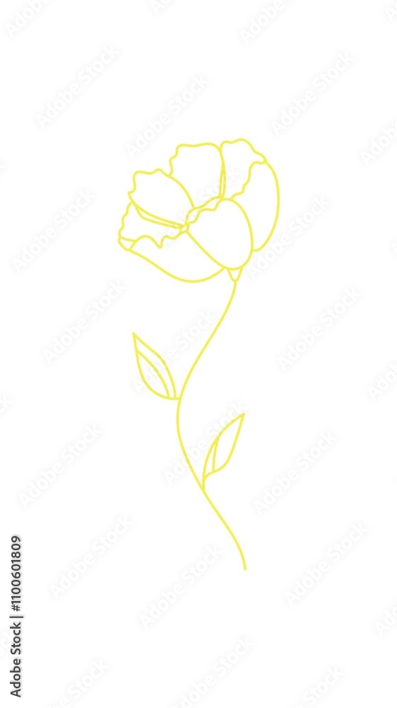 Minimalist yellow line art of a blooming flower animation. Contemporary ...
