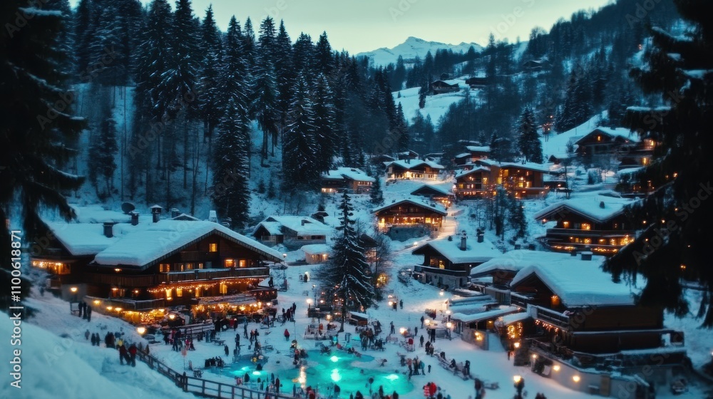Tourists enjoying ice skating in megève, a french alps ski resort ...