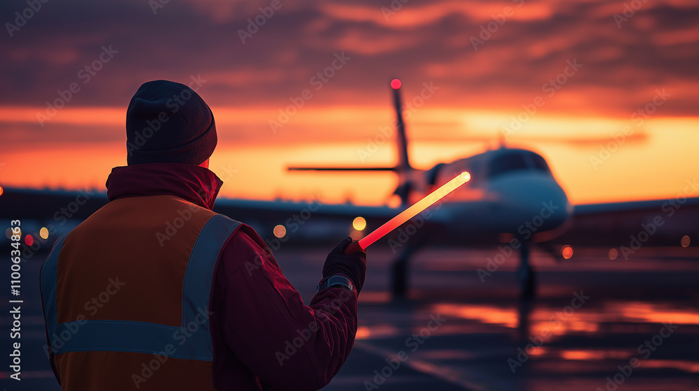 Photo & Art Print Marshaller precisely guiding an airplane with a ...