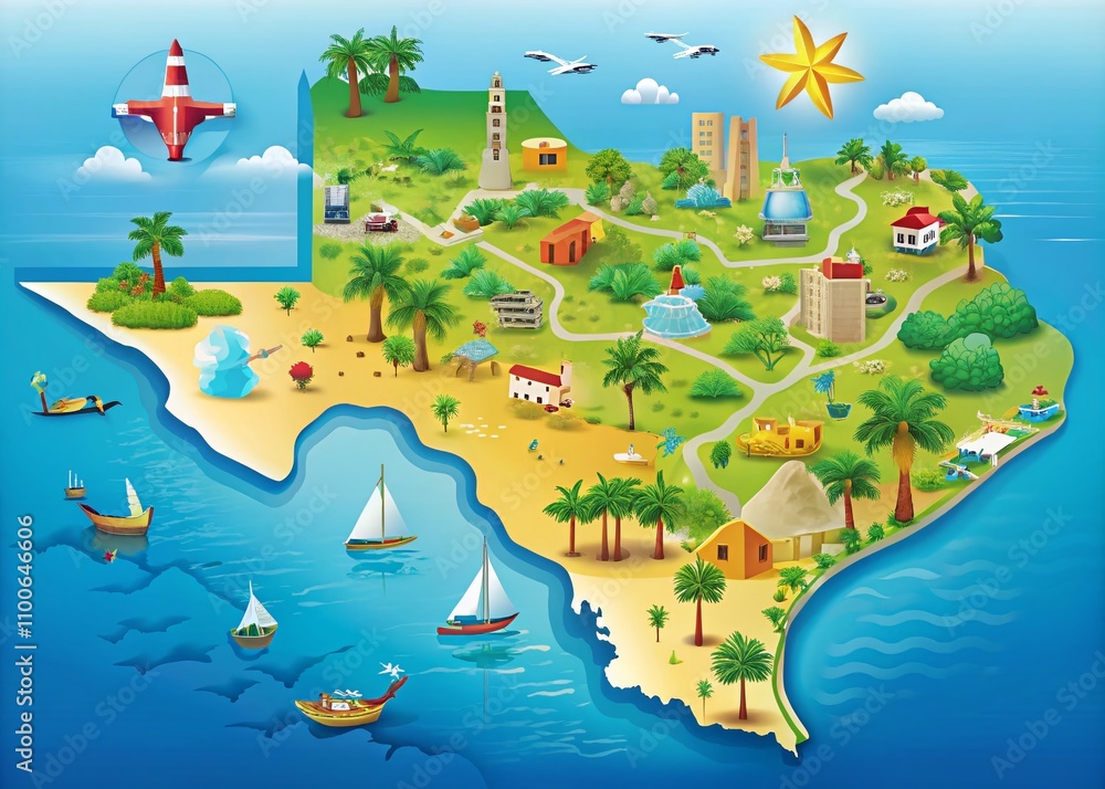 Detailed Texas Island Map Design Featuring Coastal Features and ...