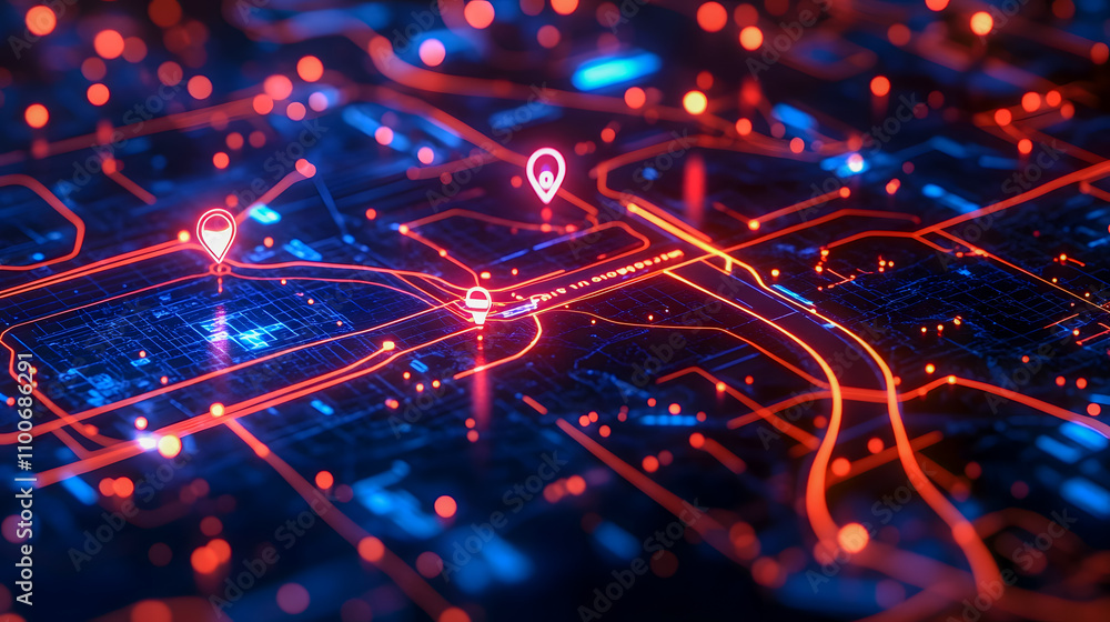 3D Visual of Futuristic City Map with Digital Connections and Bright ...