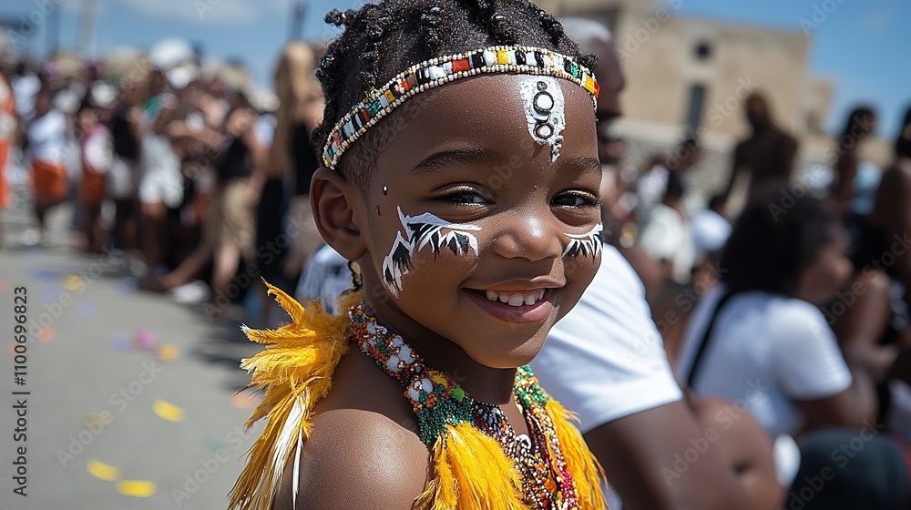 Young girl smiling and wearing traditional costume during carnival ...