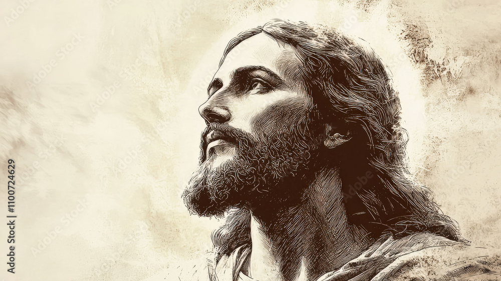 Sketch of Jesus Christ with a serene expression, created with soft ...