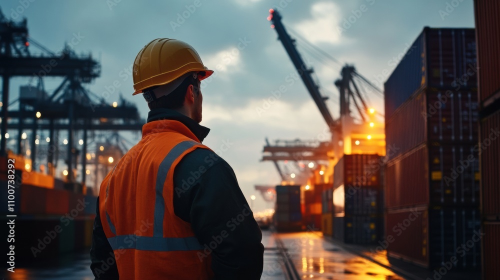 Container port supervisor overseeing cargo management during extreme ...
