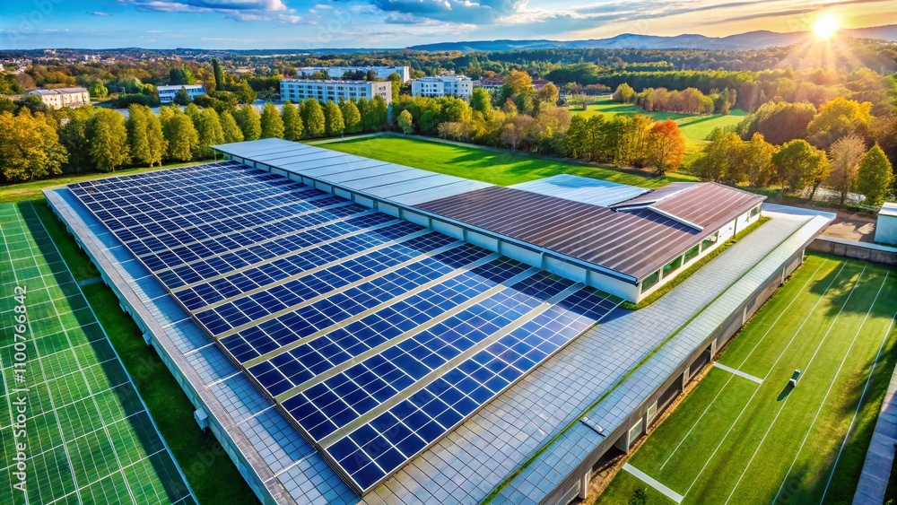 Solar Panels Installed on a Gymnasium Roof in Germany, Showcasing ...