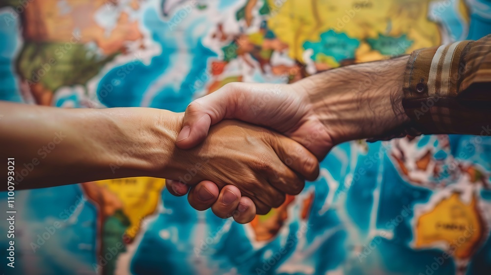 Two hands clasped in a handshake, symbolizing global partnership and ...