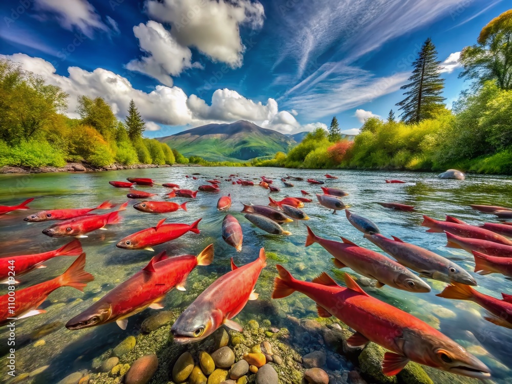 Vibrant Red Sockeye Salmon Spawning in the Pristine Rivers of Kamchatka ...
