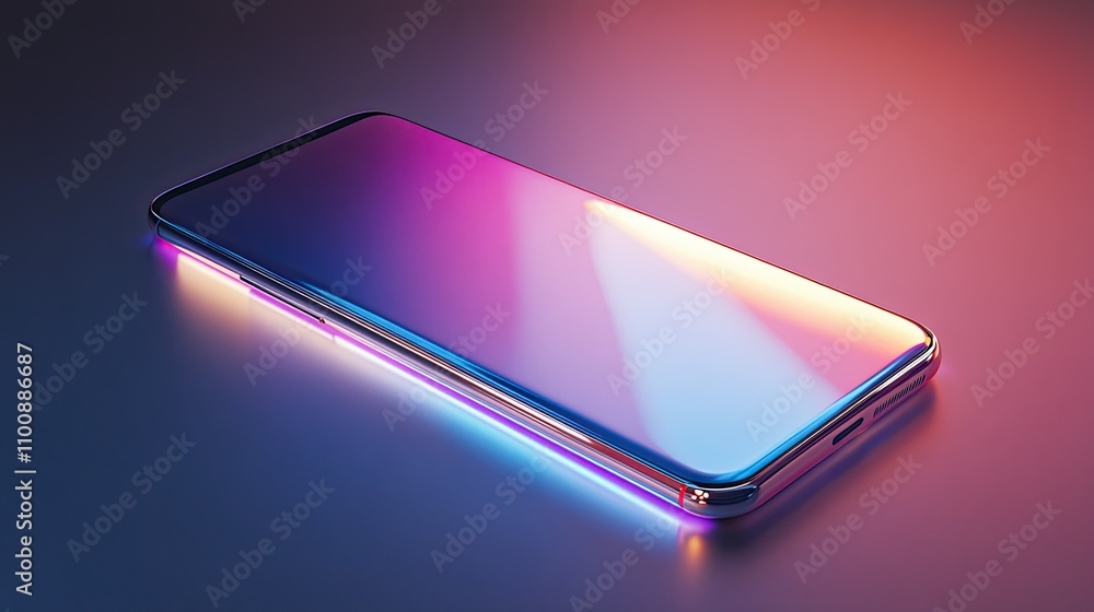 A sleek modern smartphone with a bezel-less display, detailed with ...