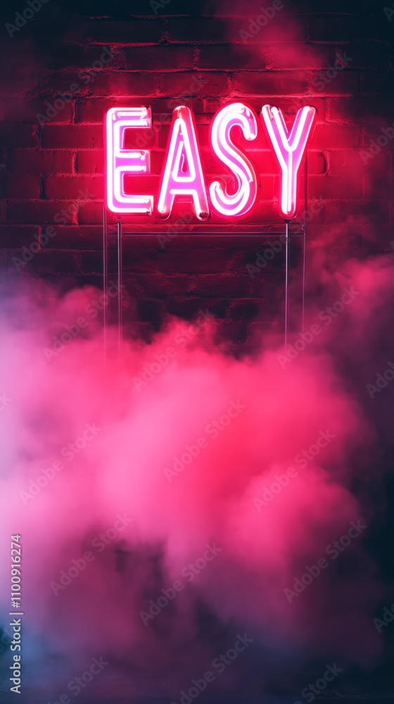 Neon Easy Sign: Pink neon sign spelling "EASY" against a dark brick ...