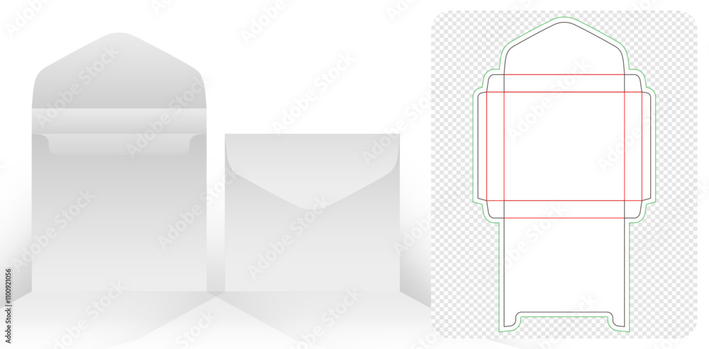 Envelope square model packaging die cut template design 3d mockup ...