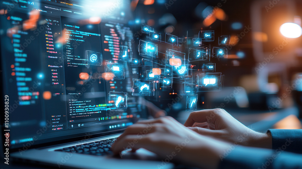 Digital creator planning viral content with coding and technology ...