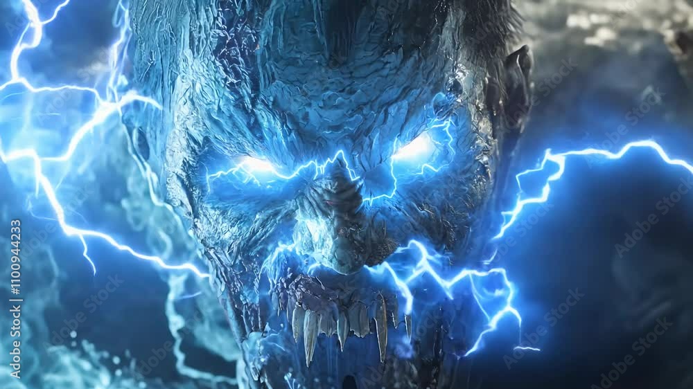 Amidst a dark and eerie backdrop, a terrifying creature emerges with ...