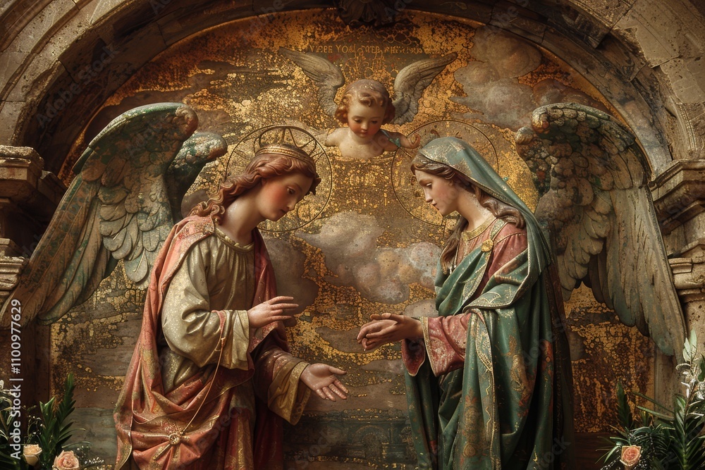 Angelic Encounter in an Ornate Chapel Depicting the Annunciation with ...