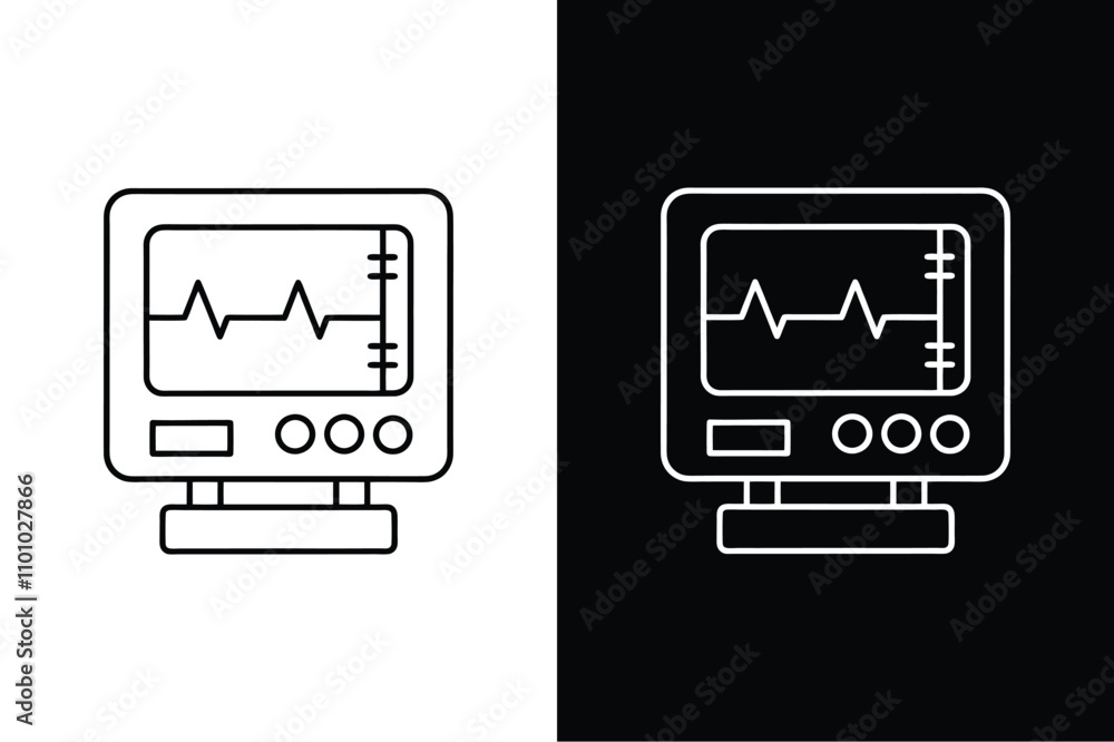 Poster ECG Monitor Line Art. Black and White Vector for Medical ...