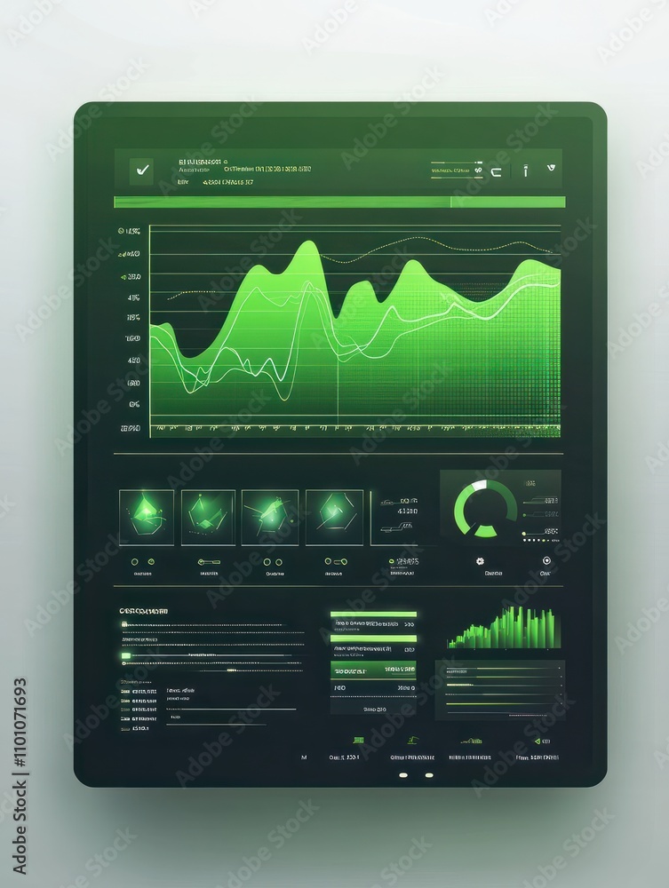 Infographic dashboard. Admin panel interface with green charts, graphs ...